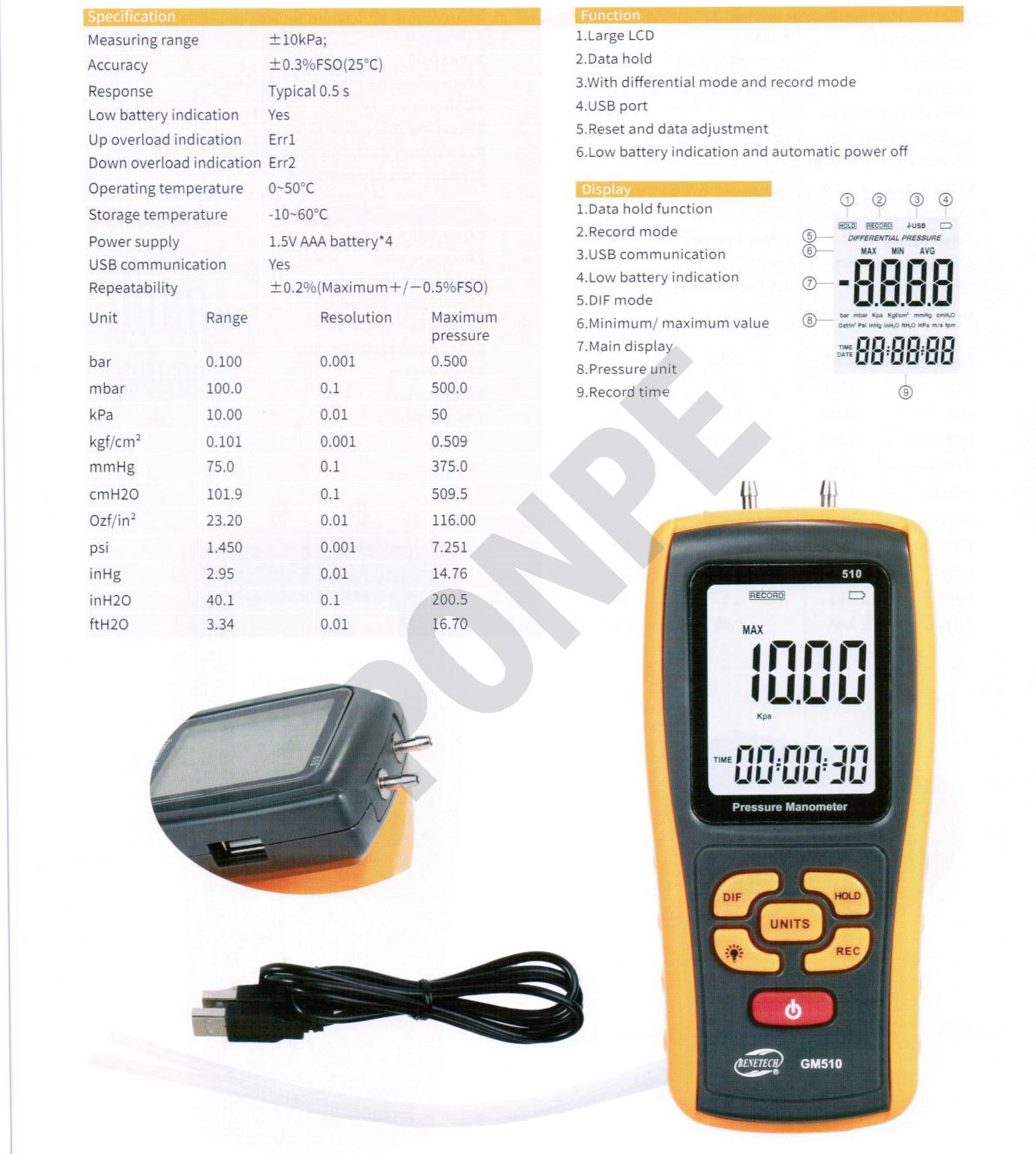 قیمت و خرید مانومتر و فشارسنج تفاضلی بنتک BENETECH GM 510 | متروتیک