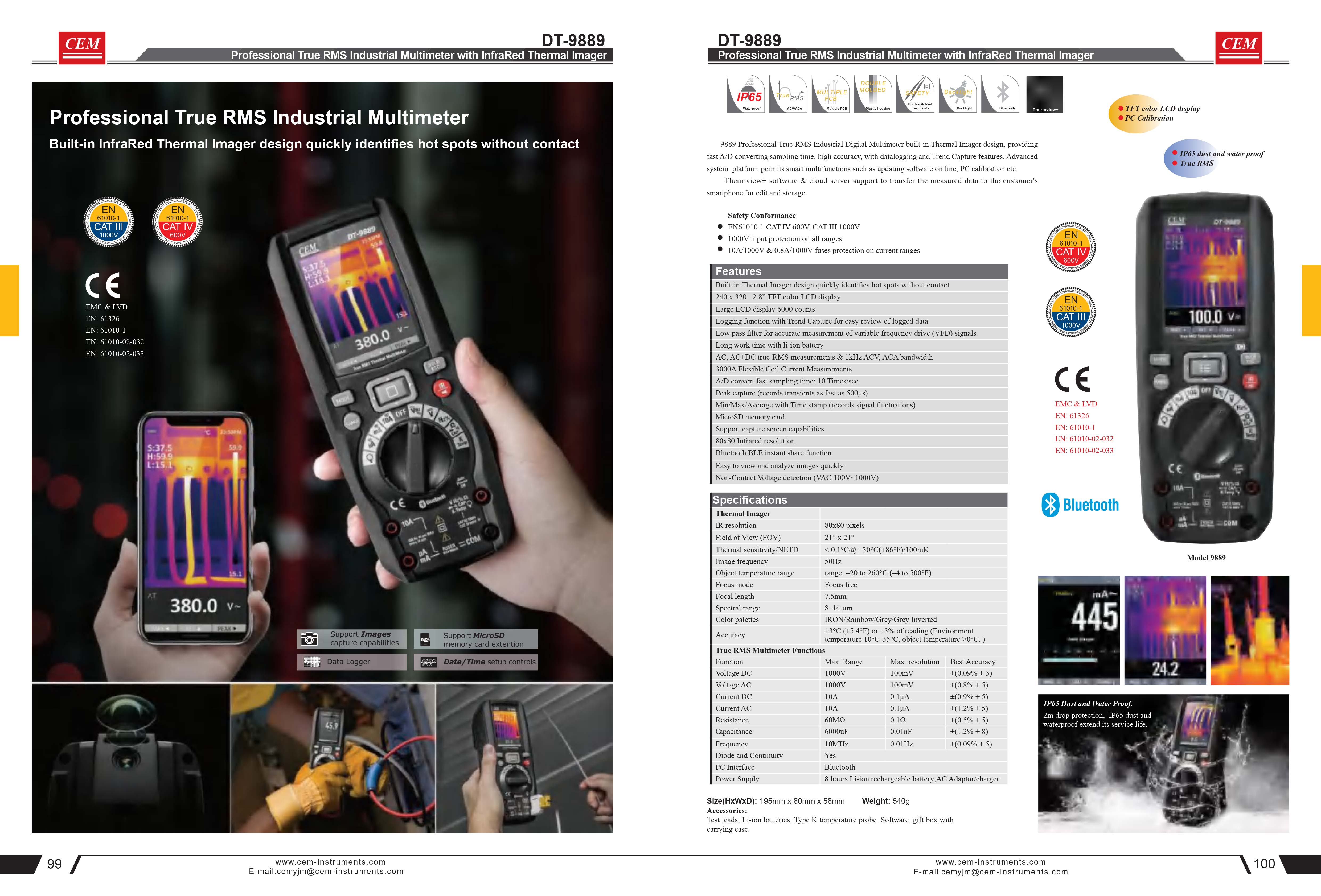 قیمت مولتی متر صنعتی و دوربین حرارتی 260 درجه سم CEM DT9889 | متروتیک