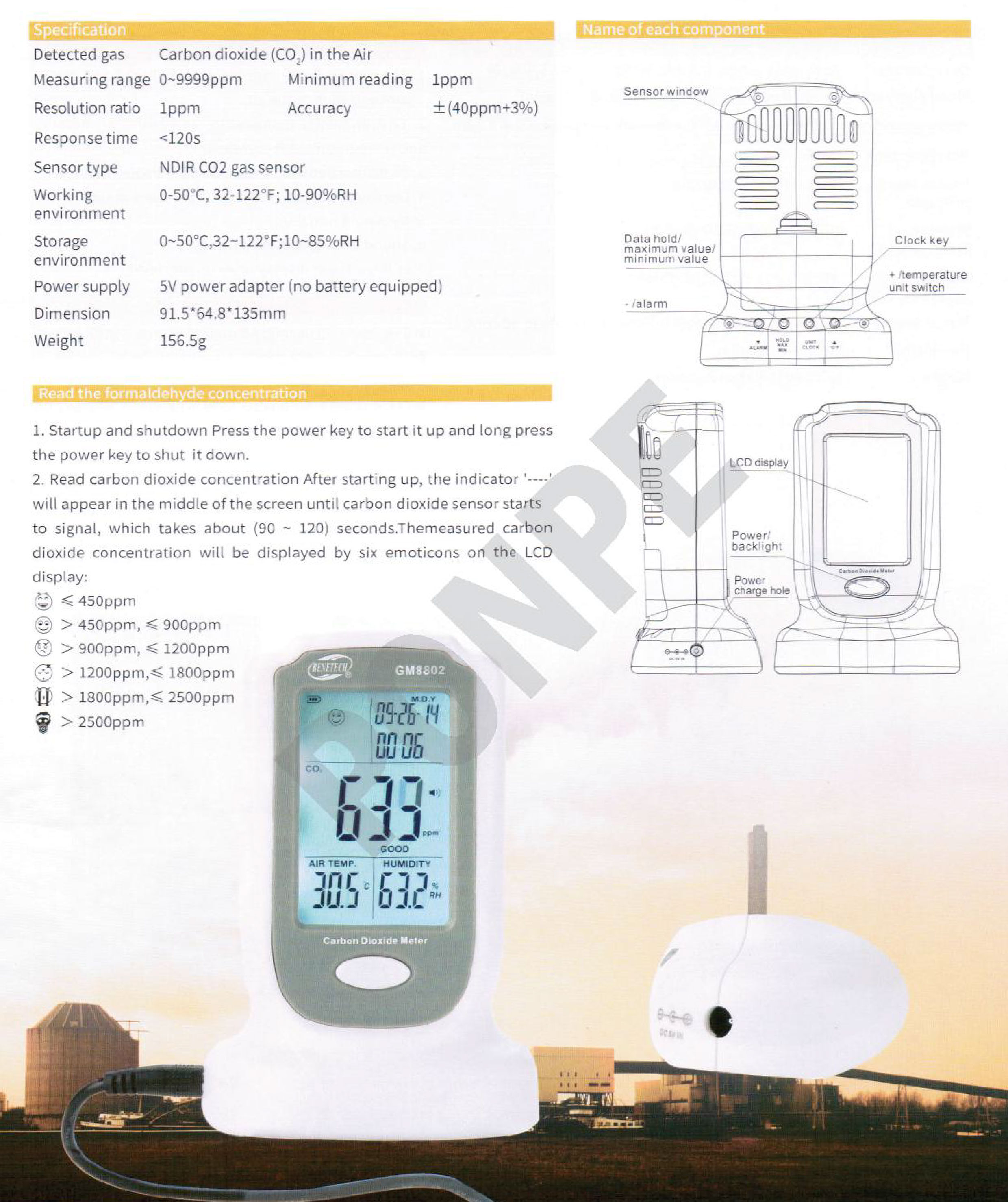 قیمت و خرید دی اکسید کربن CO2 سنج ارزان بنتک BENETECH GM 8802 | متروتیک