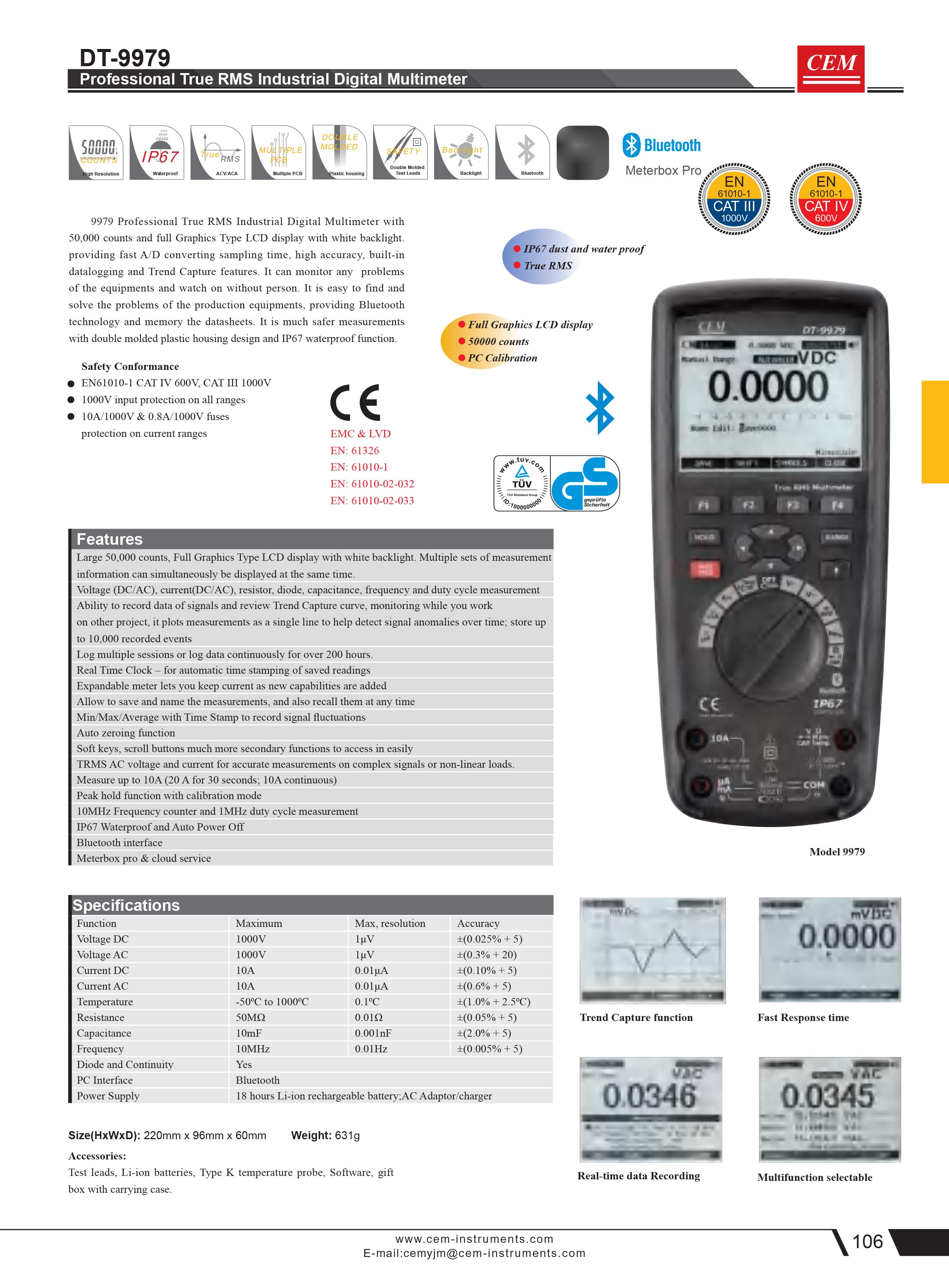 مولتی متر حرفه ای بلوتوث دار سی ای ام CEM DT-9979 | متروتیک