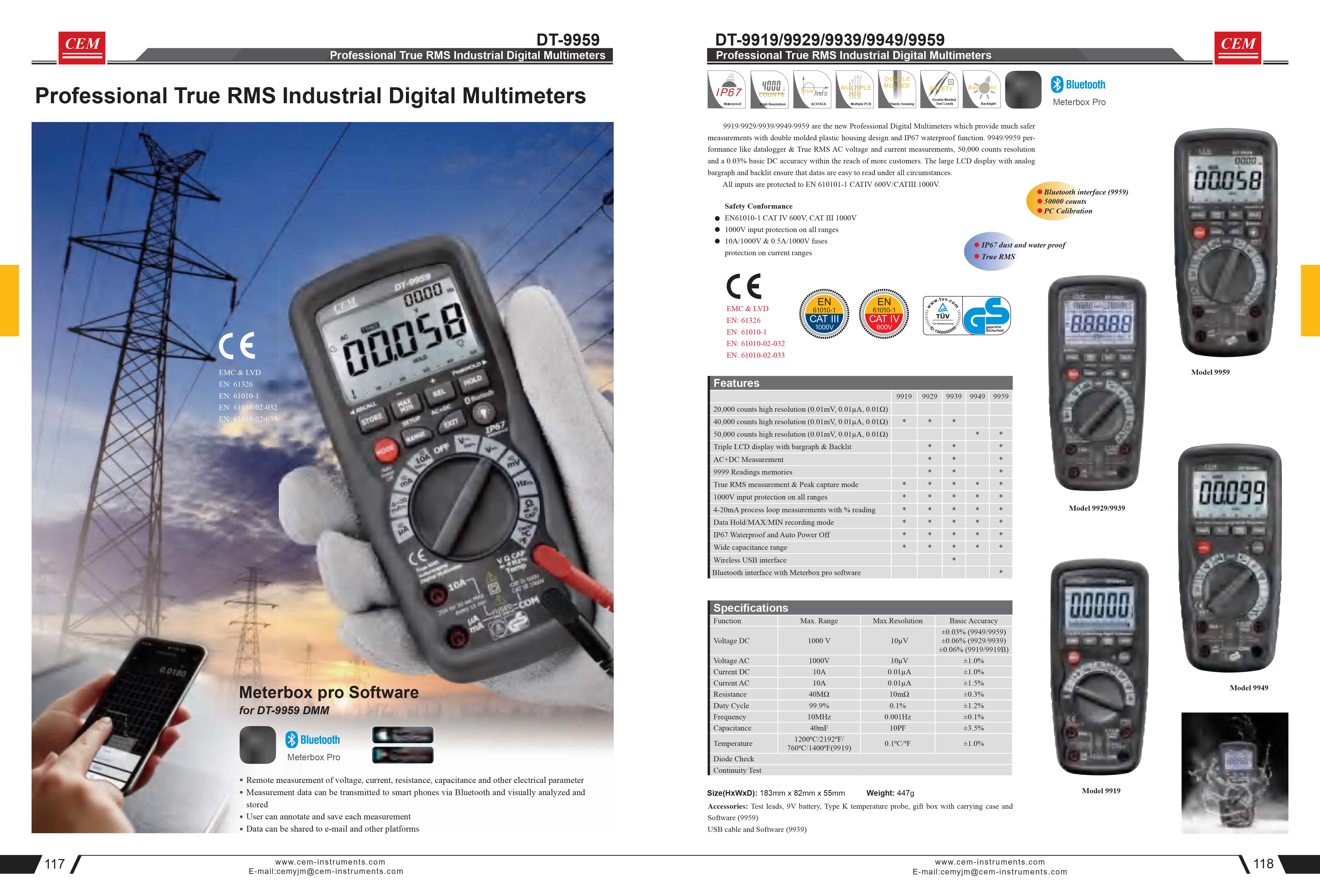 قیمت انواع ولت متر ضد آب و ضد ضربه و دماسنج سی ای ام CEM DT9919 | متروتیک