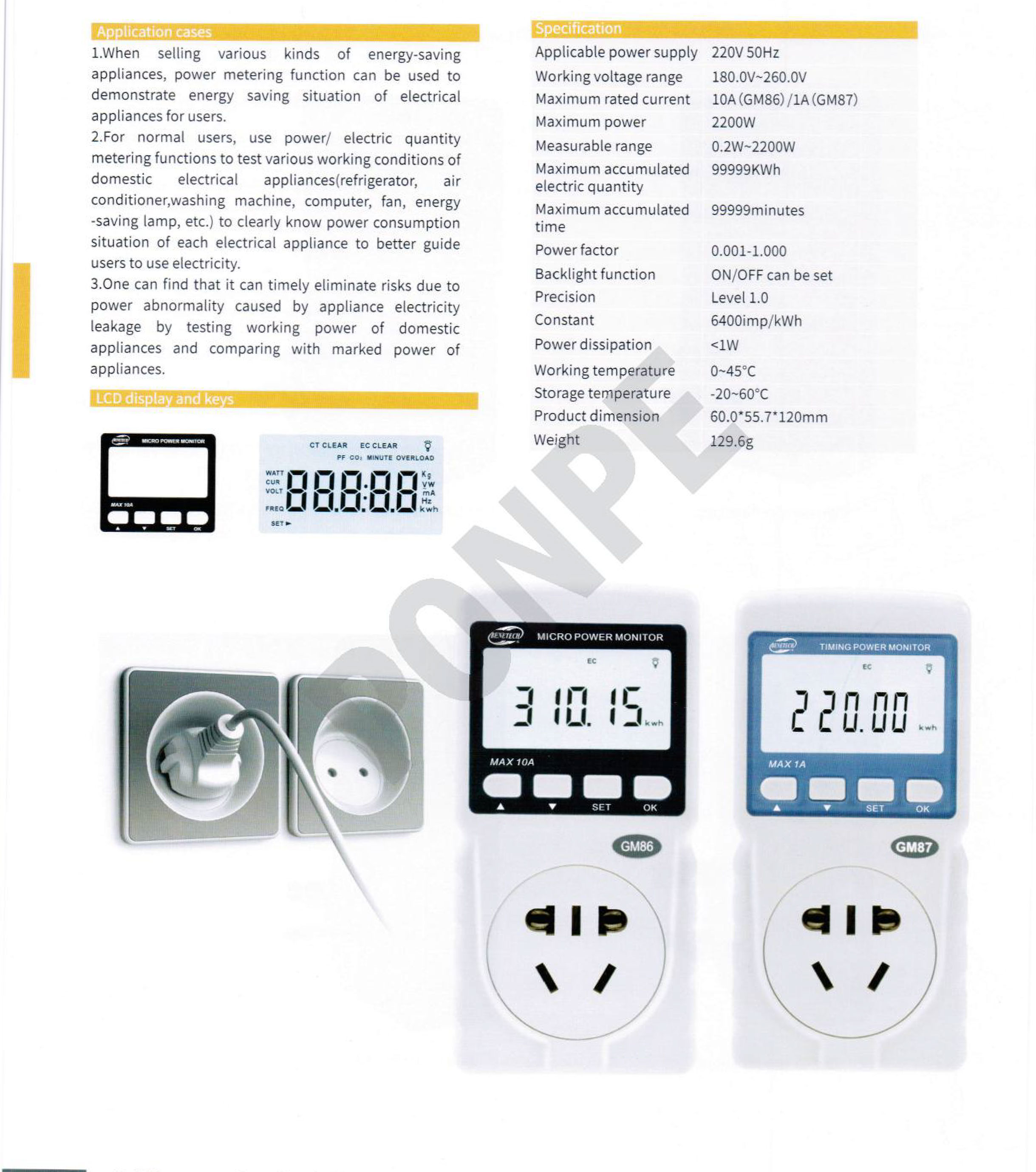 میکرو پاورمتر پریزی و مانیتورینگ انرژی مصرفی بنتک BENETECH GM 86 | متروتیک